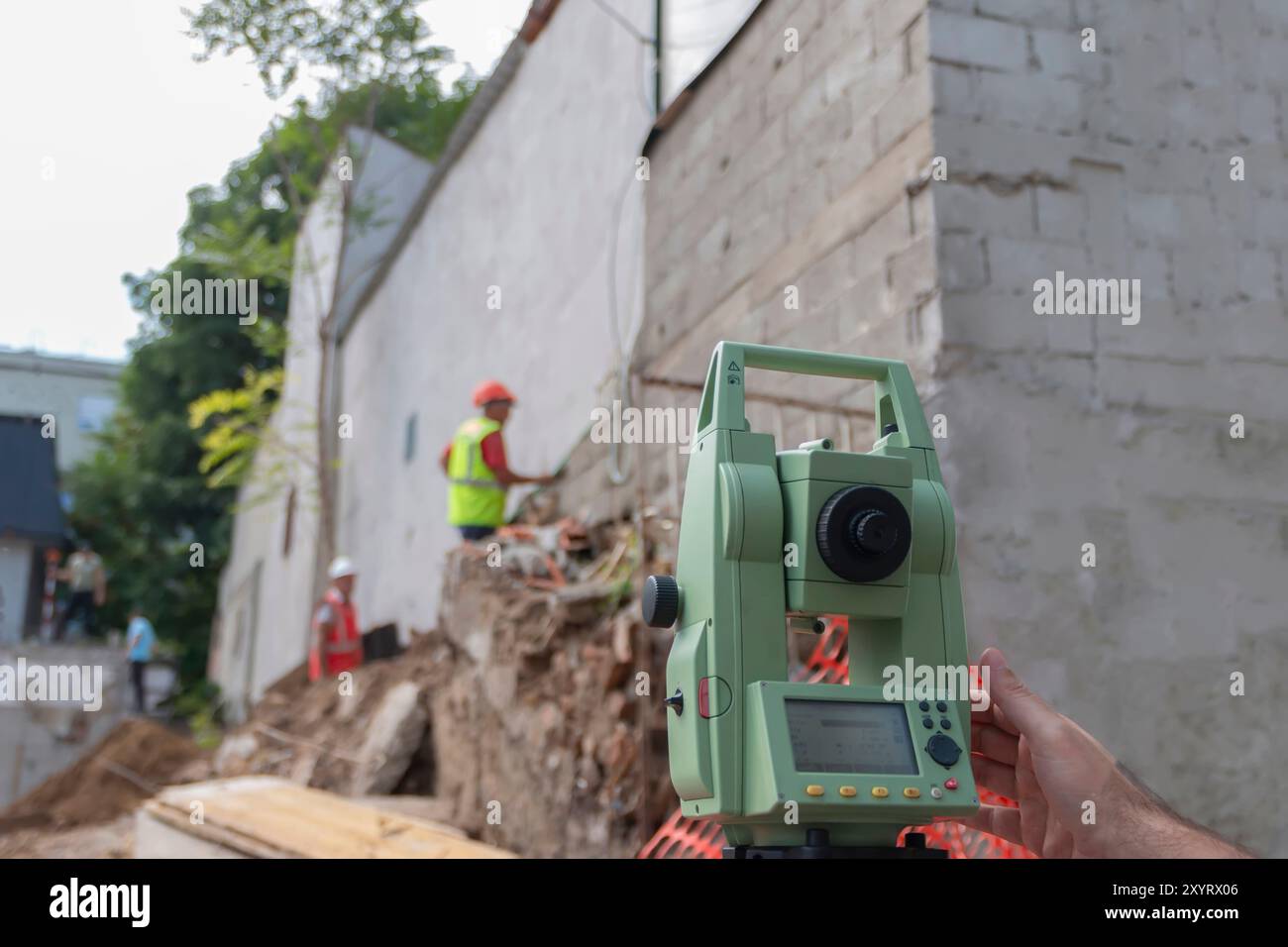Surveying measuring equipment level theodolite on tripod at ...