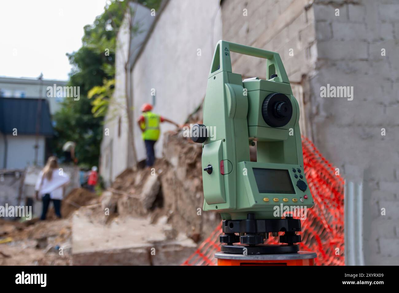 Surveying measuring equipment level theodolite on tripod at ...