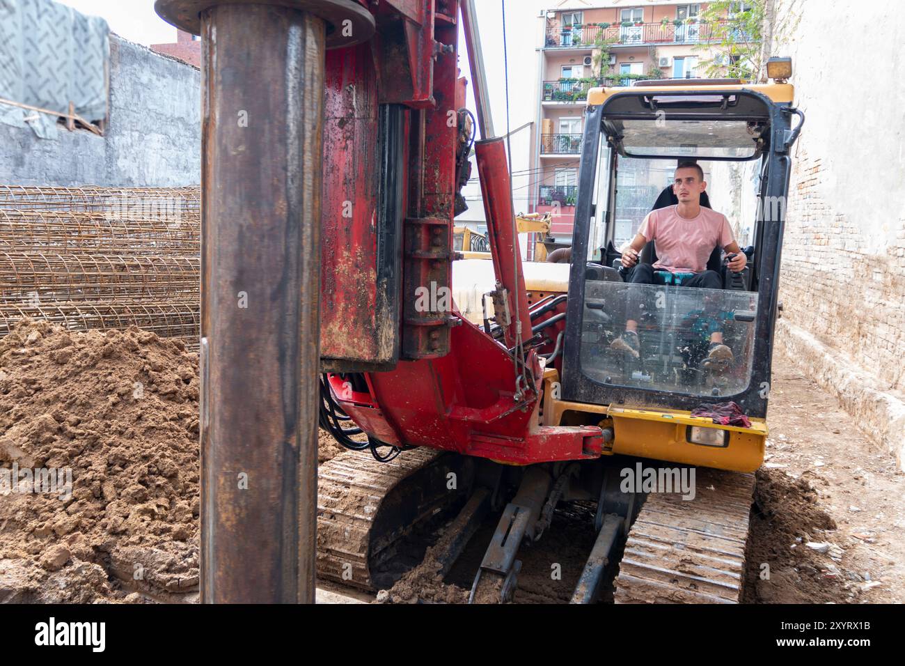 Hydraulic bore pile rig machine at the construction site.Drilling in ...