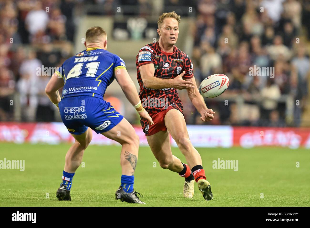 Matt Moylan of Leigh Leopards passes the ball during the Betfred Super ...