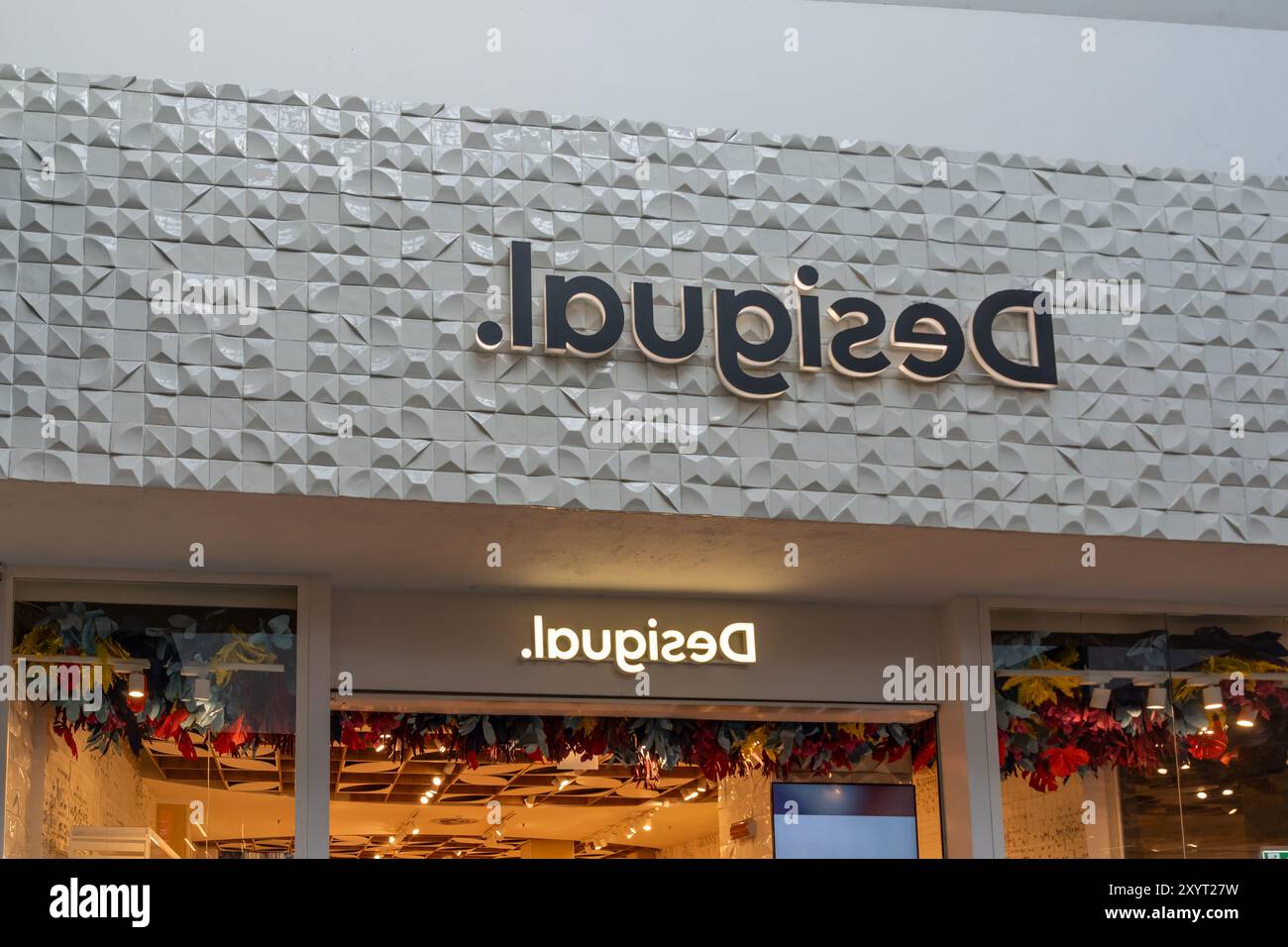 Close up of Desigual logo sign at their store in a shopping mall Stock ...