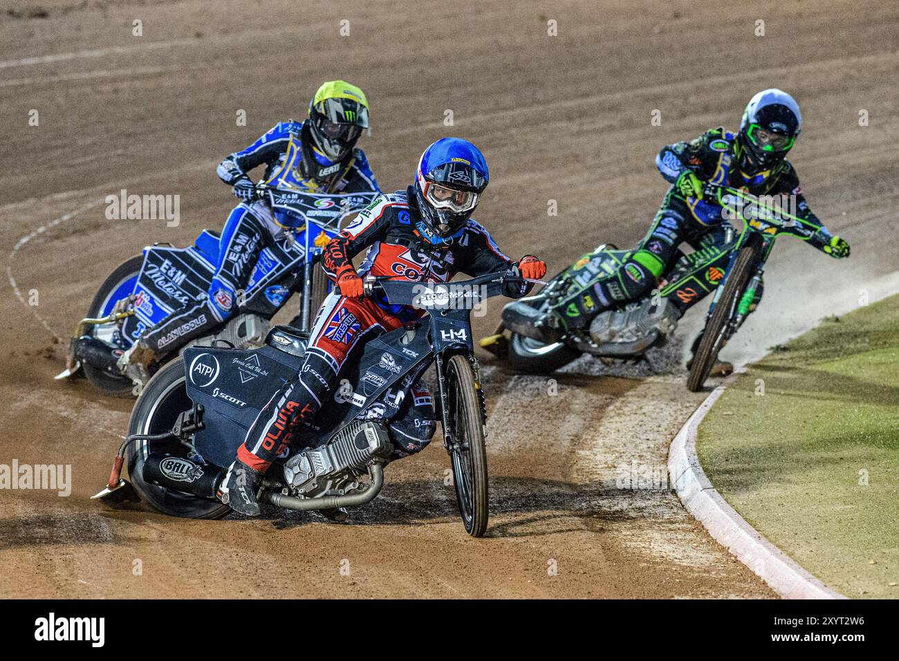 Belle Vue Colts' Harry McGurk in Blue leading Edinburgh Monarchs' Guest ...