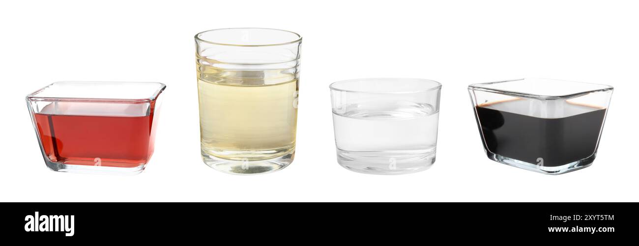 Different types of vinegar isolated on white, set Stock Photo - Alamy