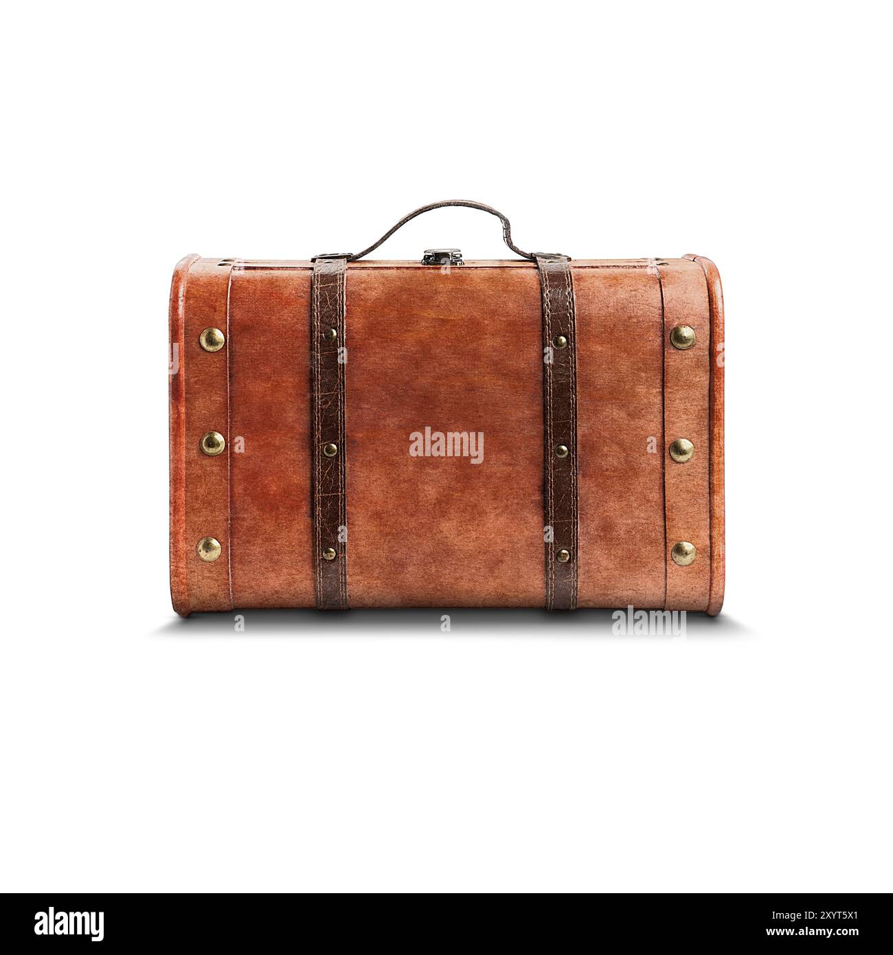 Old suitcase with handle on white background Stock Photo - Alamy