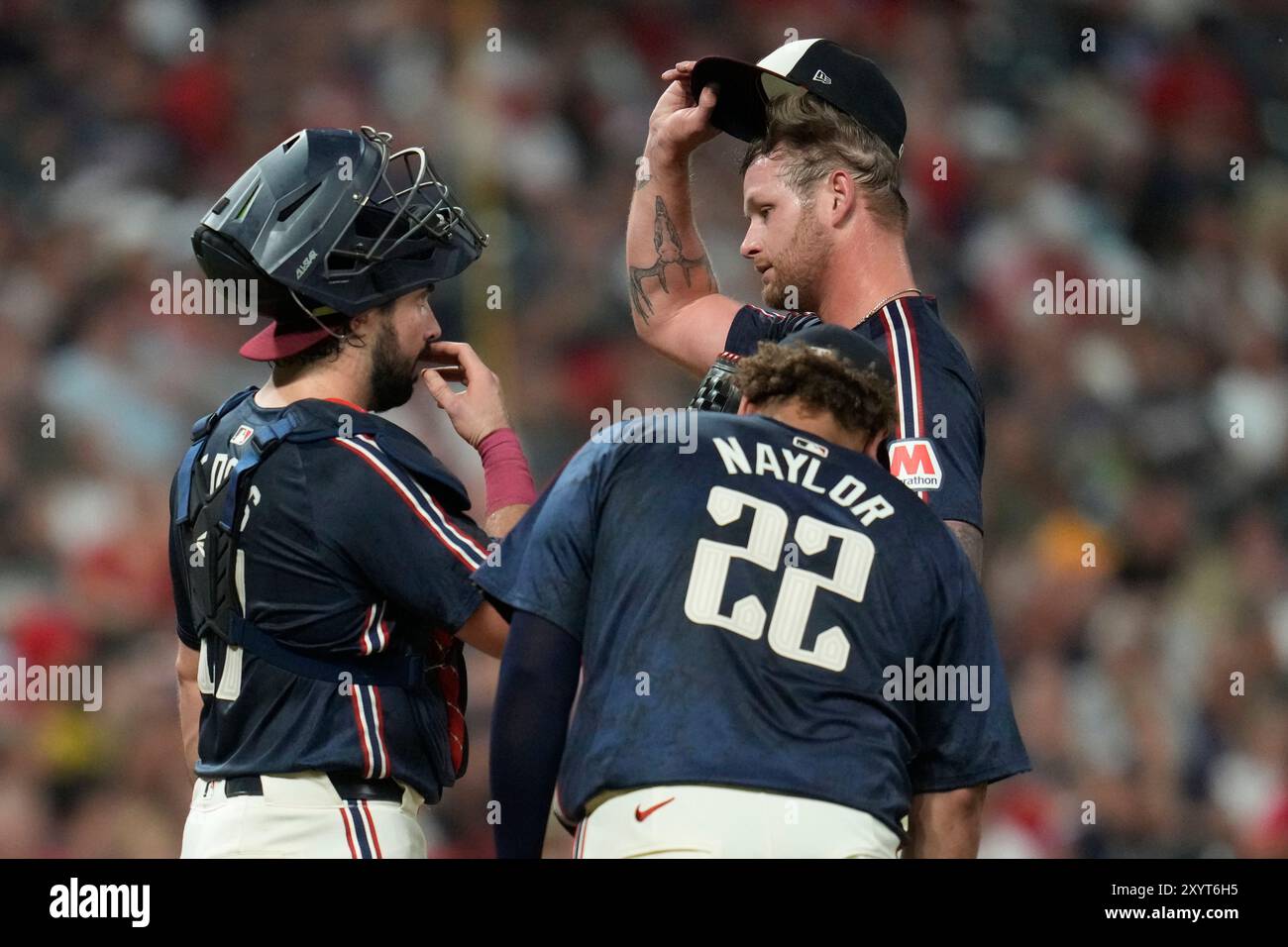 Cleveland Guardians catcher Austin Hedges, left, and first baseman Josh ...