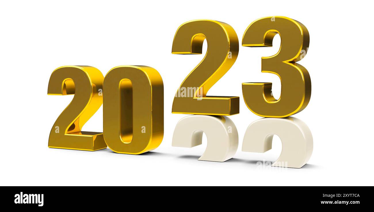Gold 2022-2023 change represents the new year 2023, three-dimensional rendering, 3D illustration ...