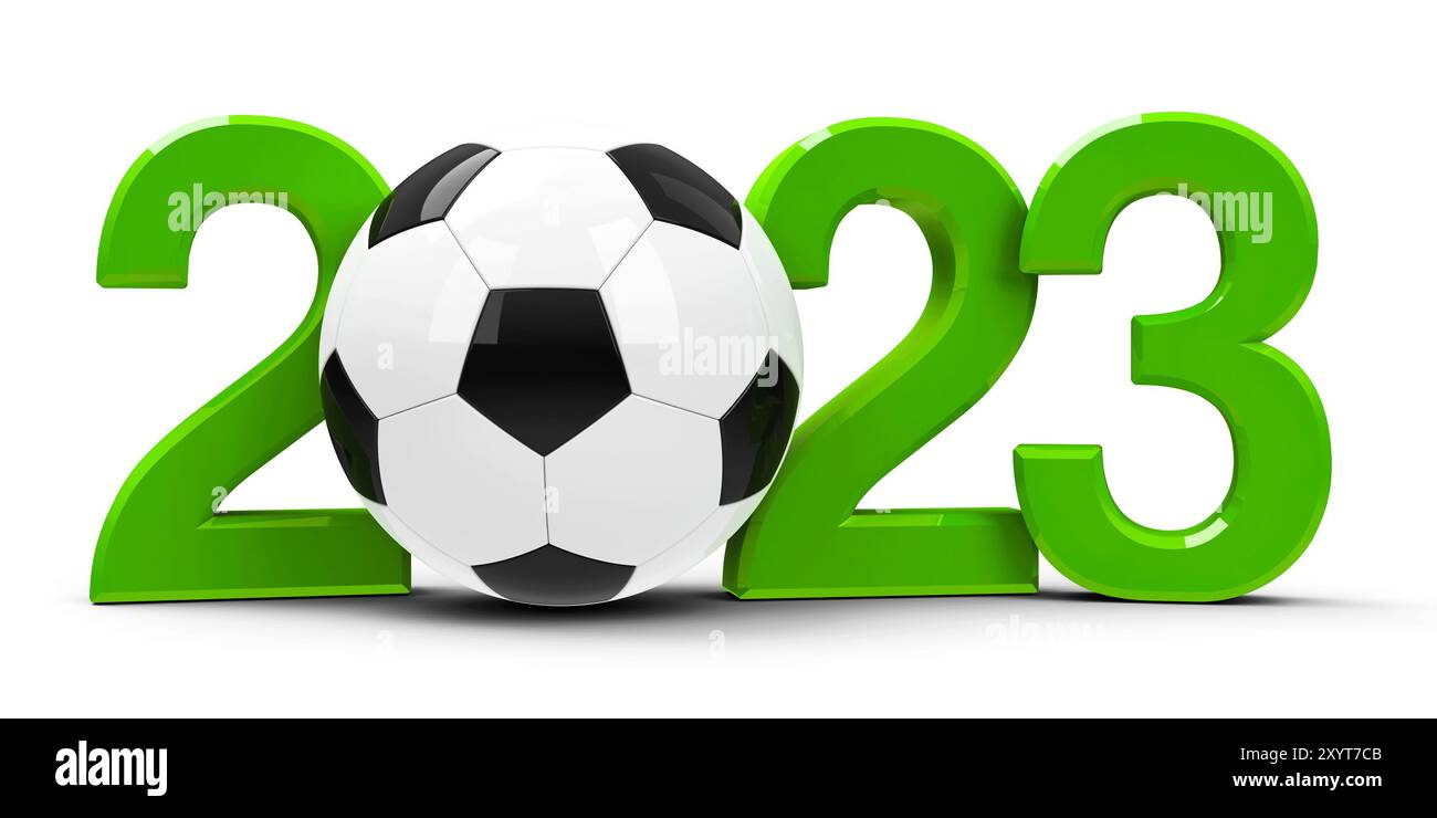 Green 2023 with football isolated on white background, represents 2023 ...