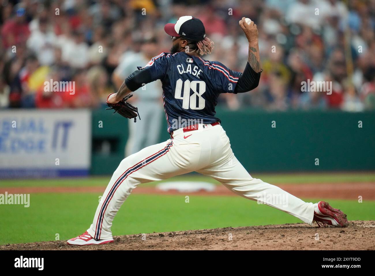 Cleveland Guardians relief pitcher Emmanuel Clase (48) pitches in the ...