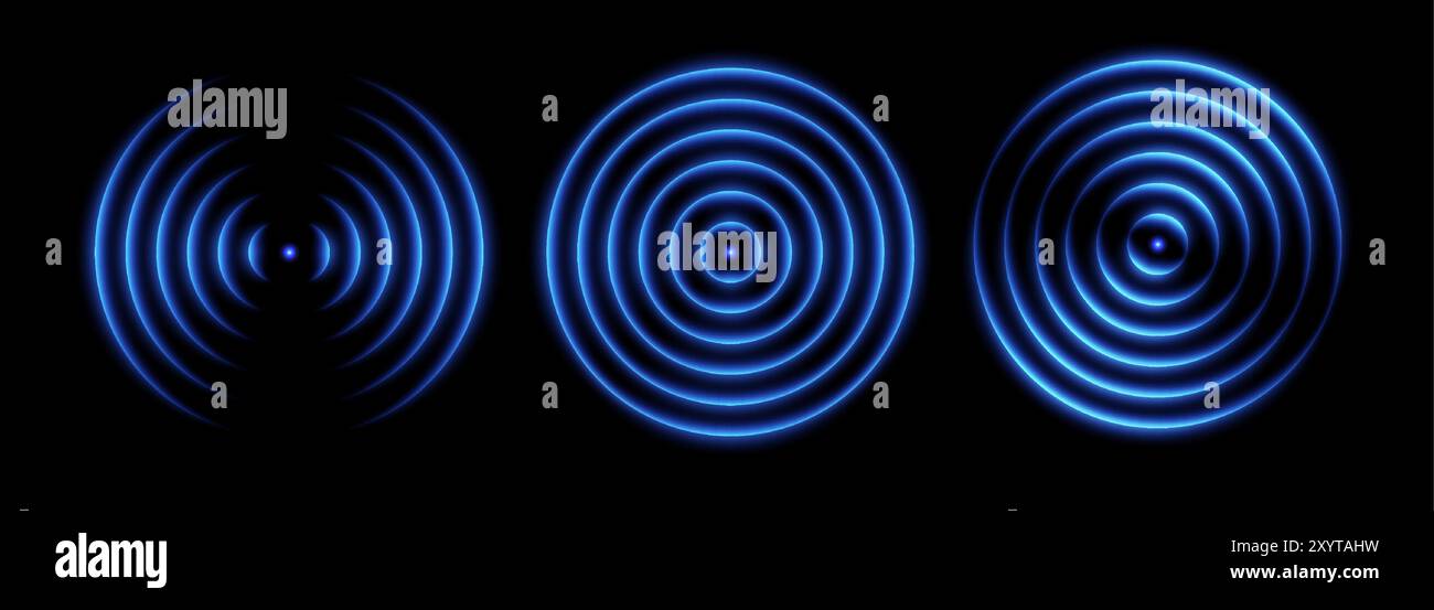 Sonic wave light effect, wireless network signal icons, glowing ...