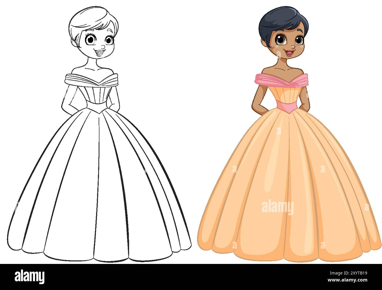 Princess illustration with and without color Stock Vector Image & Art ...