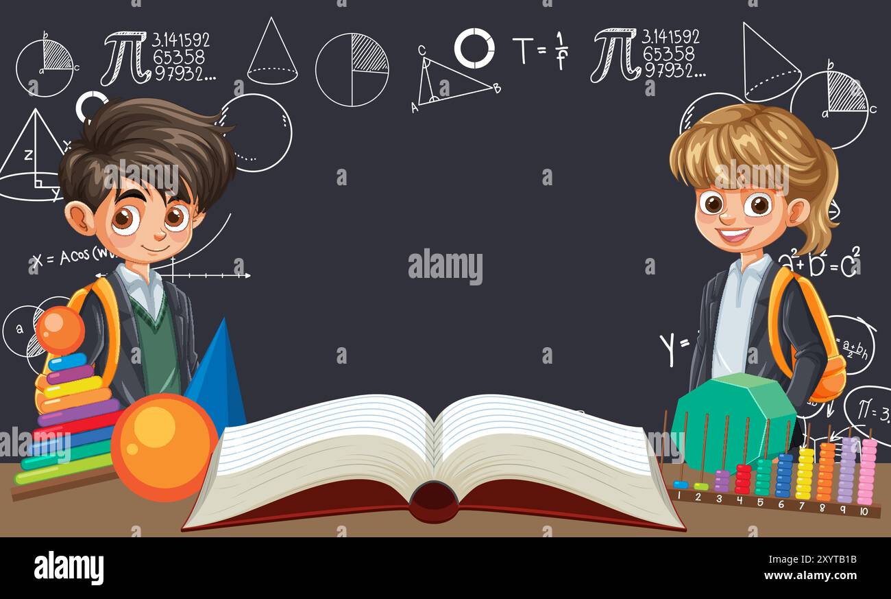 Two kids studying math with geometric shapes Stock Vector Image & Art ...
