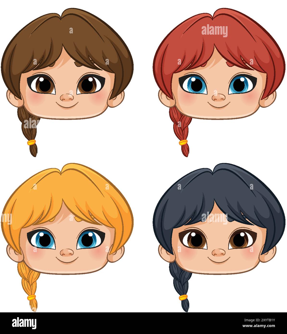 Four cartoon girls with different hair colors Stock Vector Image & Art ...
