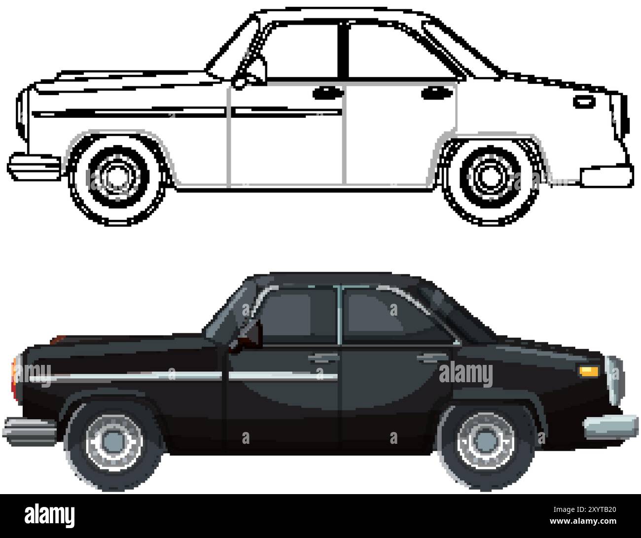 Detailed and outline views of a vintage car Stock Vector Image & Art ...