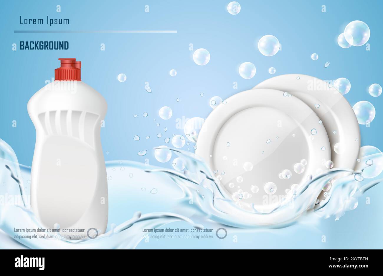 3d realistic illustration. Washing dishes banner. Clean white plates ...