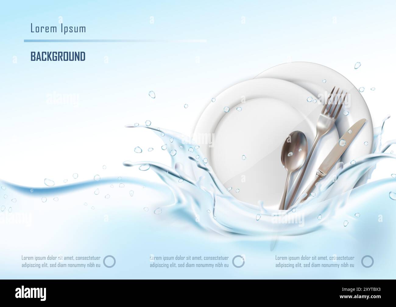 3d realistic illustration. Washing dishes banner. Clean white plates ...