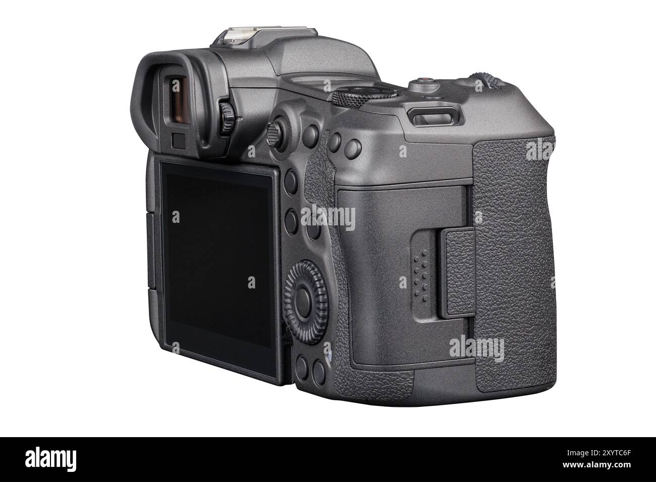black professional mirrorless camera body isolated on white background ...