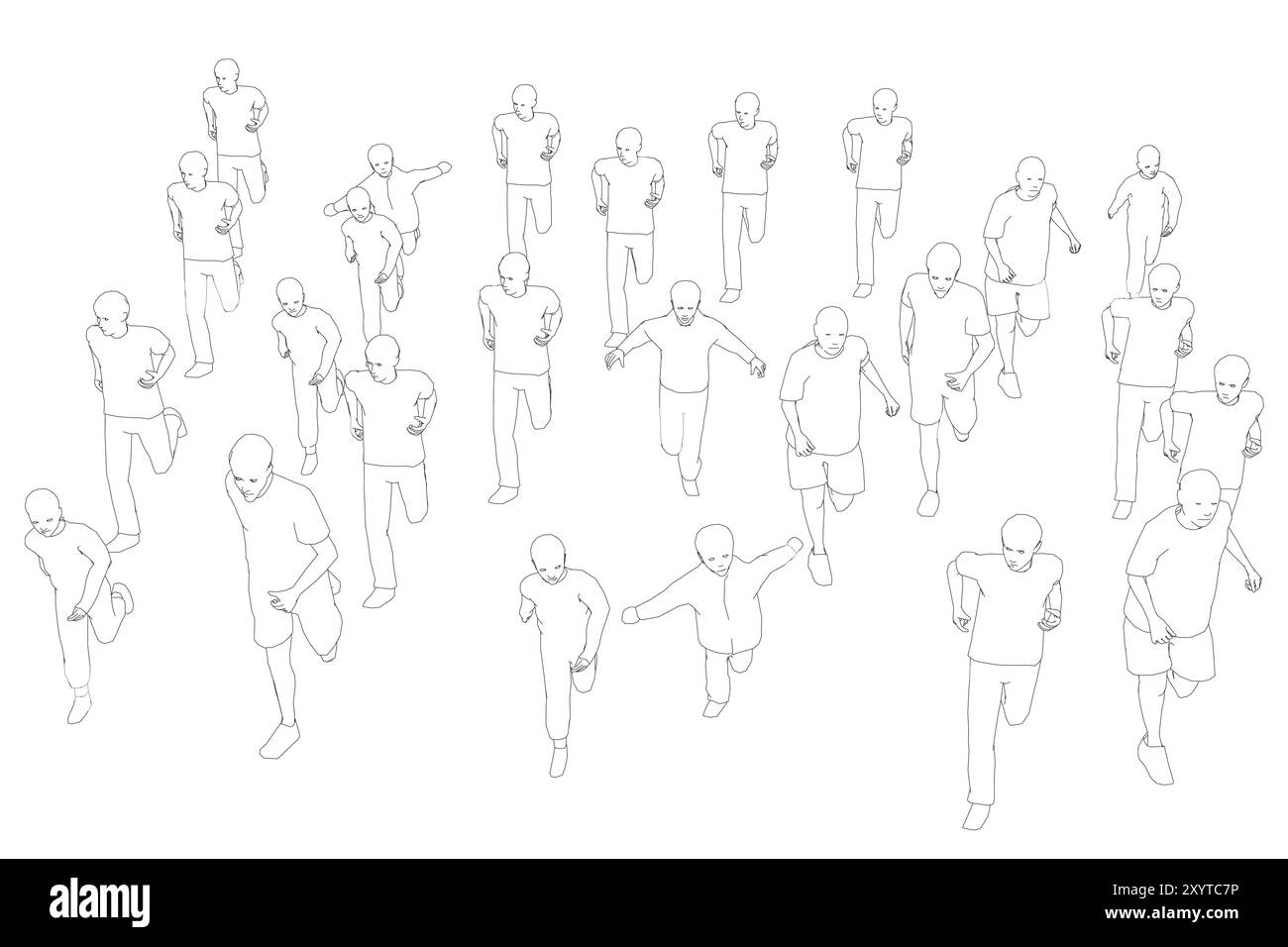 Outline of running people from black lines isolated on white background ...