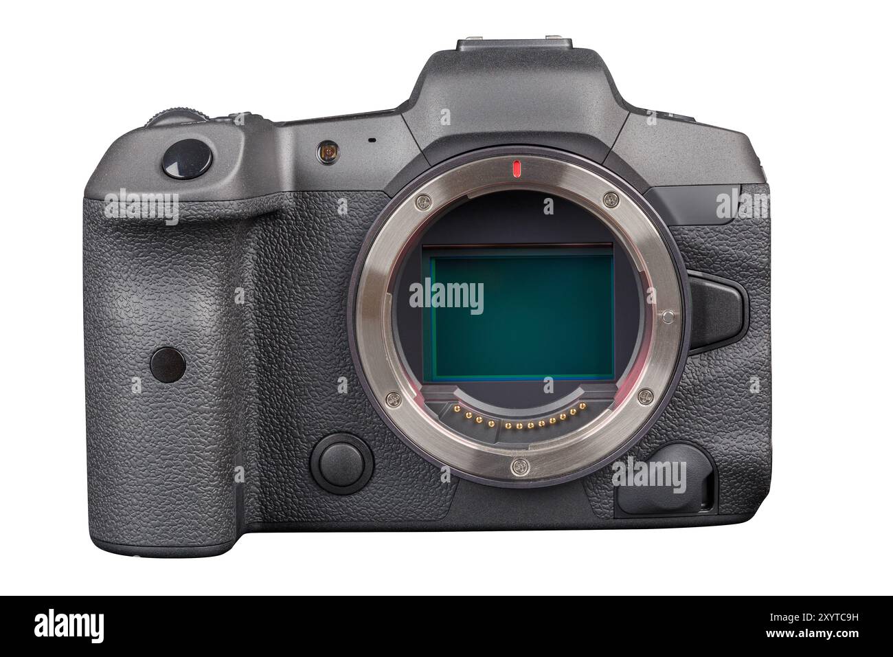 black professional mirrorless camera body isolated on white background ...