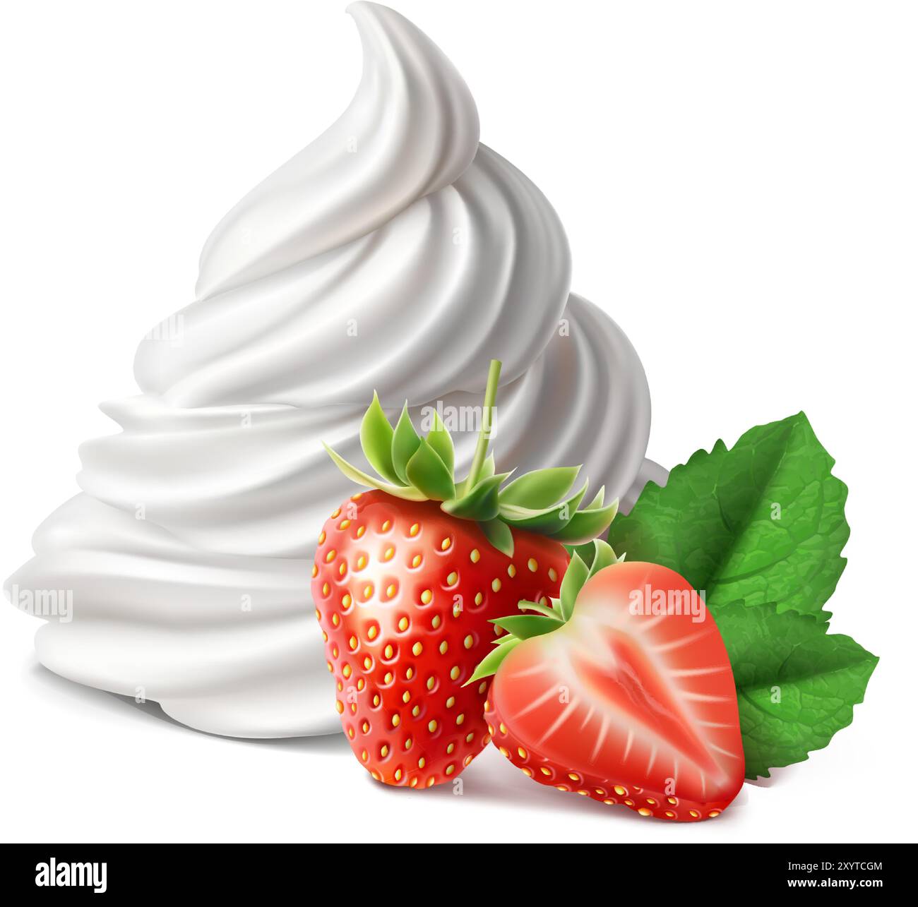 3d realistic icon illustration. White whipped cream with whole ...