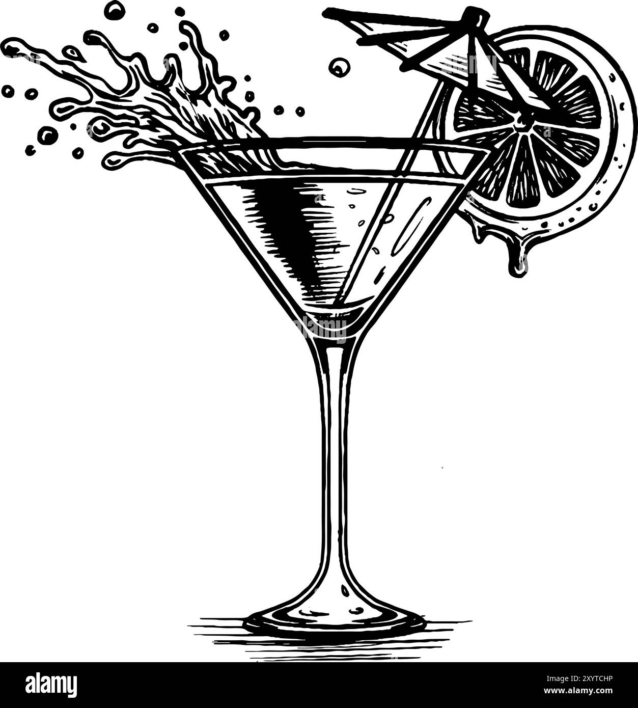 Vector. Hand drawn style. Tropical martini cocktail with ice and citrus ...