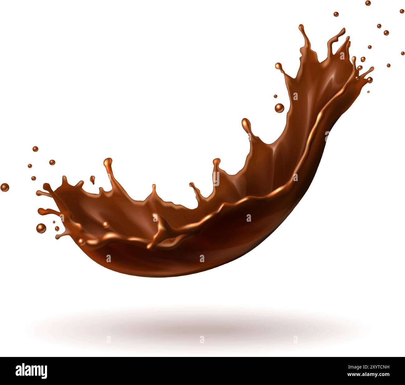 3d realistic icon illustration. Chocolate splash swirl. Choco drink ...