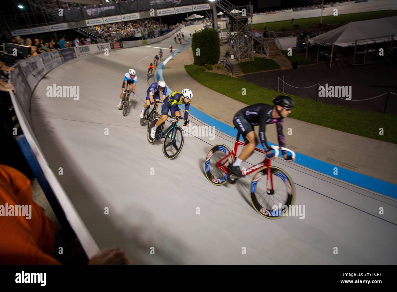 Riders compete in a Madison race Friday, Aug. 16, 2024, at the ...