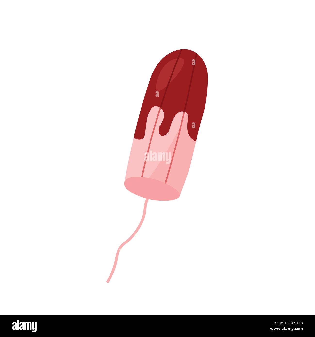 Stylized tampon illustration with pink body, blood and extended string ...