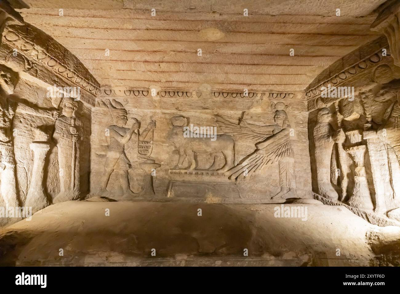 Catacombs of Kom el Shoqafa, rock cut burial chamber in underground ...