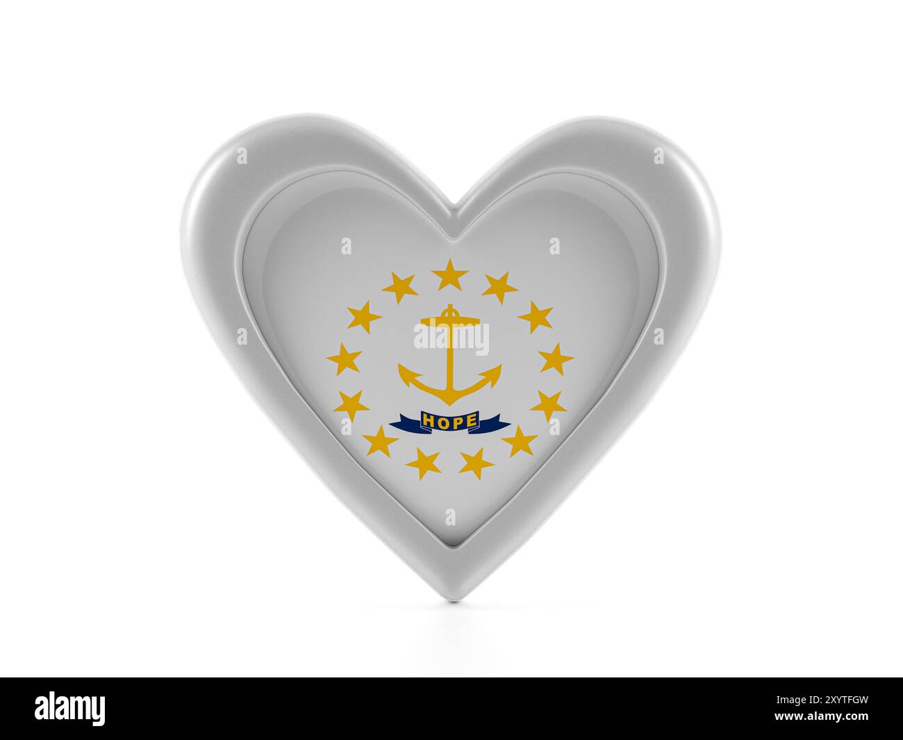 Heart shaped Rhode Island state flag on a white background. 3d ...