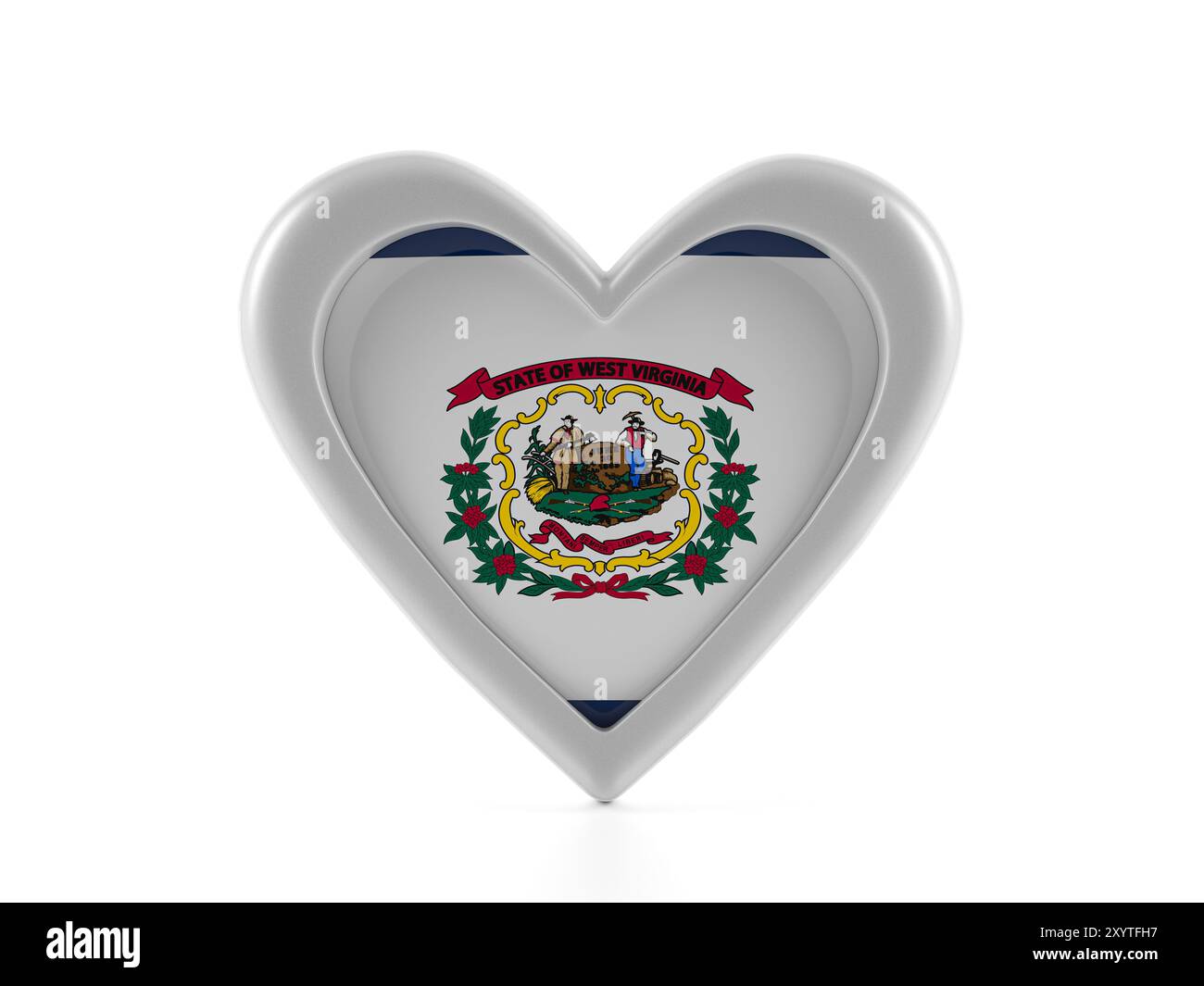 Heart shaped West Virginia state flag on a white background. 3d ...