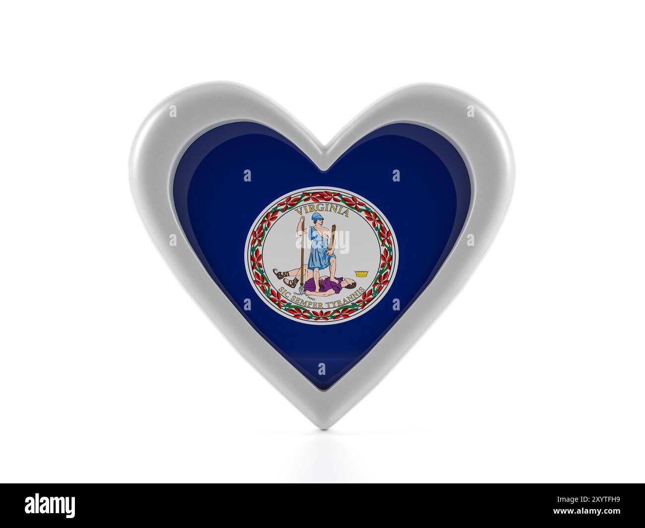 Heart shaped Virginia state flag on a white background. 3d illustration ...