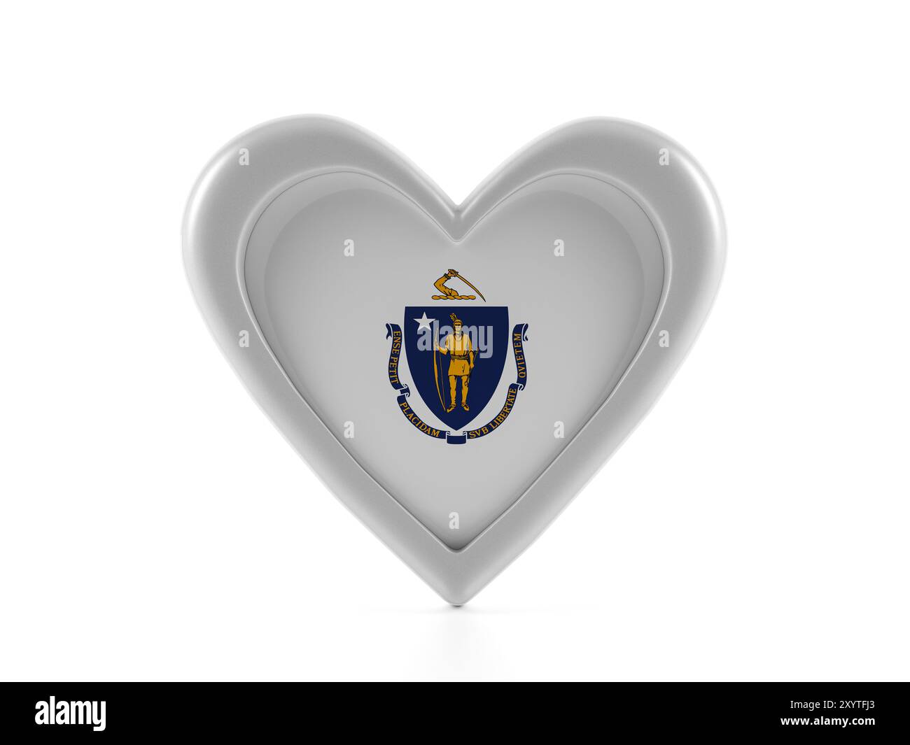 Heart shaped Massachusetts state flag on a white background. 3d ...