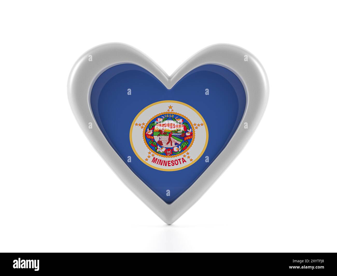 Heart shaped Minnesota state flag on a white background. 3d ...