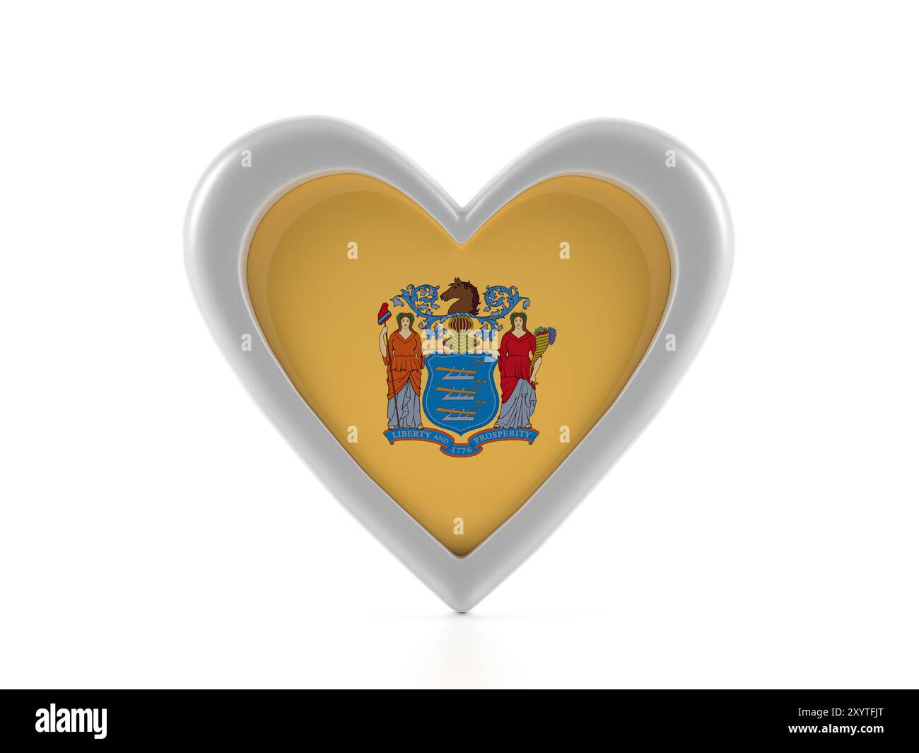Heart shaped New Jersey state flag on a white background. 3d ...