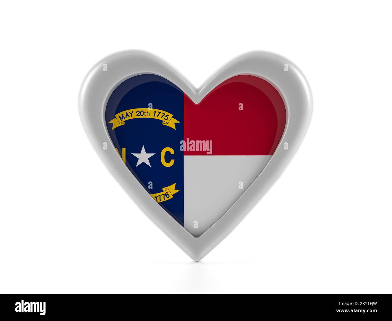 Heart shaped North Carolina state flag on a white background. 3d ...