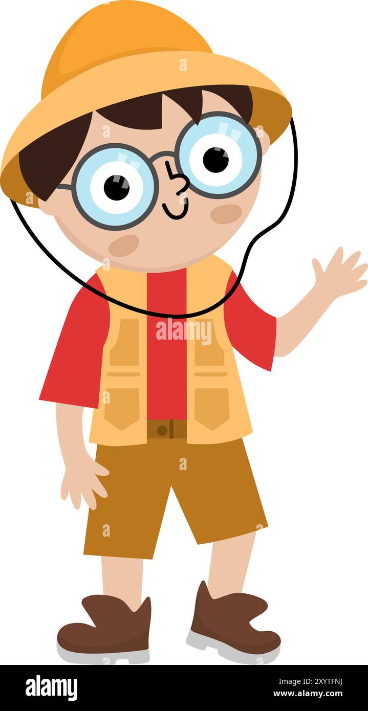 Vector paleontologist icon. Cartoon archeologist boy clipart in hat and ...