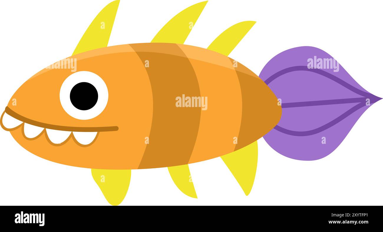 Vector cartoon prehistoric fish icon with teeth. Cute dinosaur ...