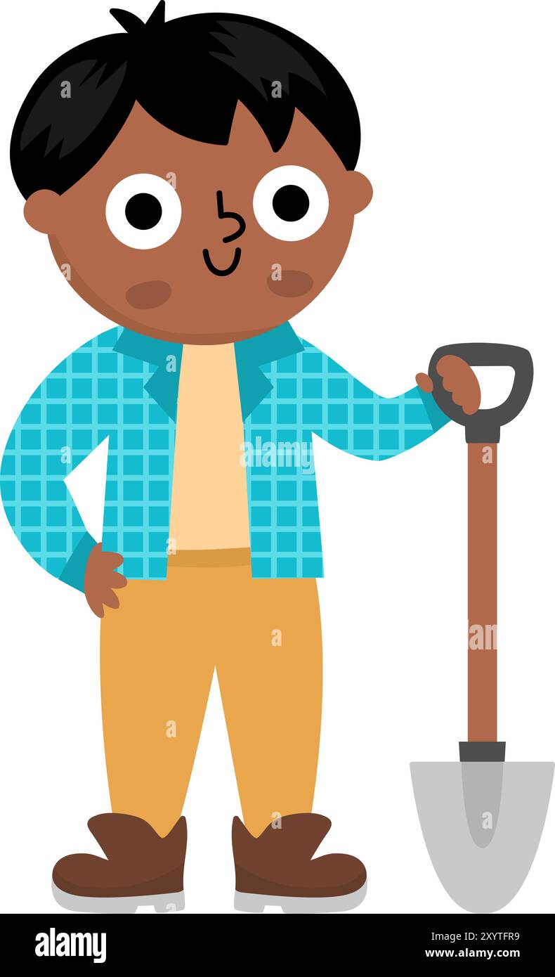 Vector paleontologist icon. Cartoon archeologist boy clipart in brown ...