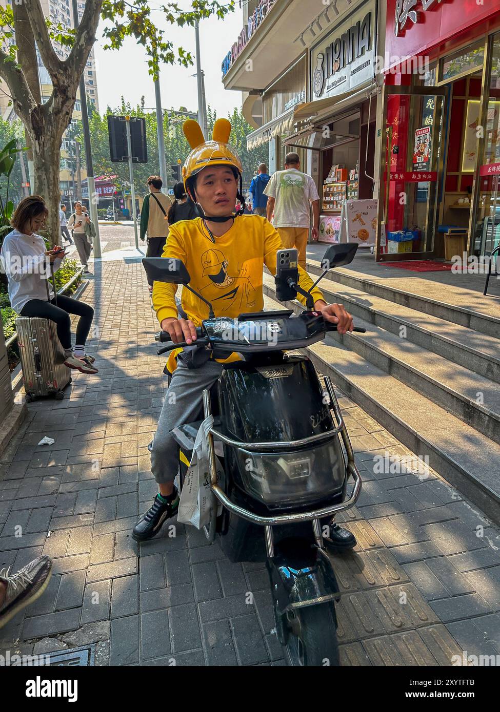 Shanghai, China, Chinese Food Delivery Man, Riding Motor Scooter on ...