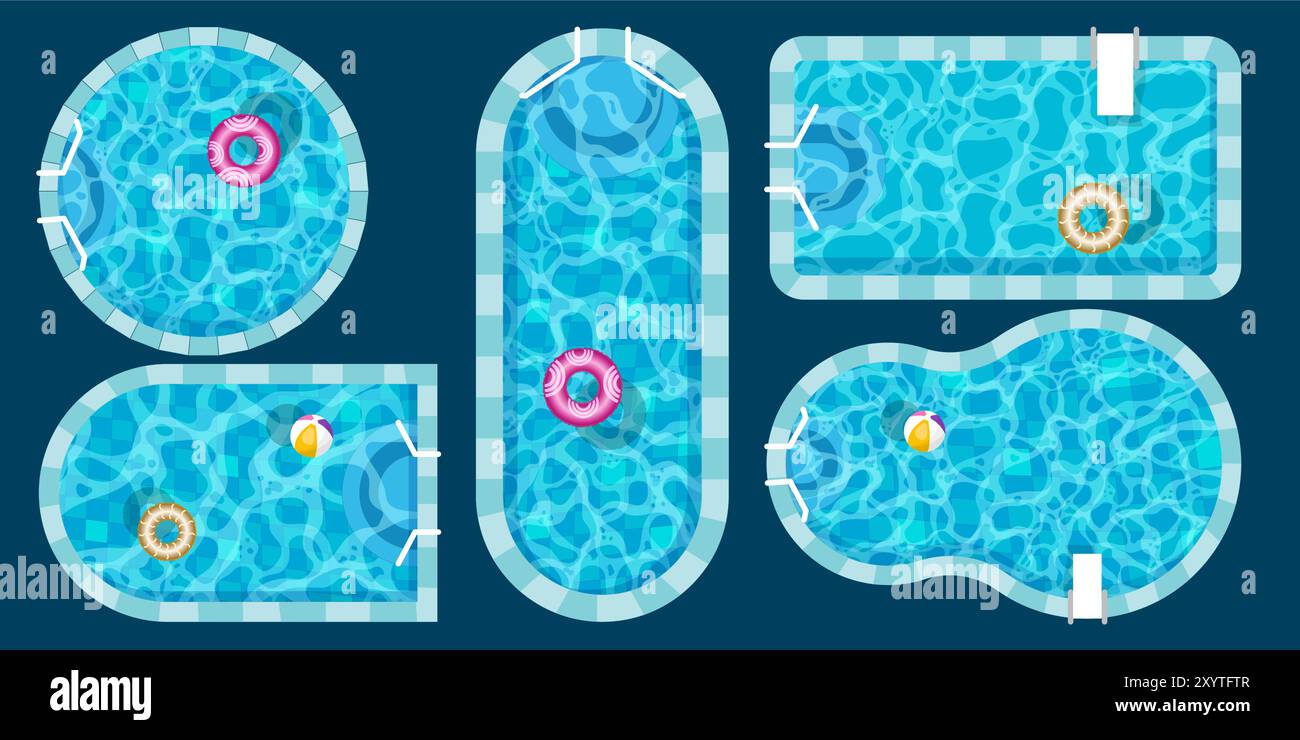 Realistic swimming pool bottom with blue water waves texture. Summer ...