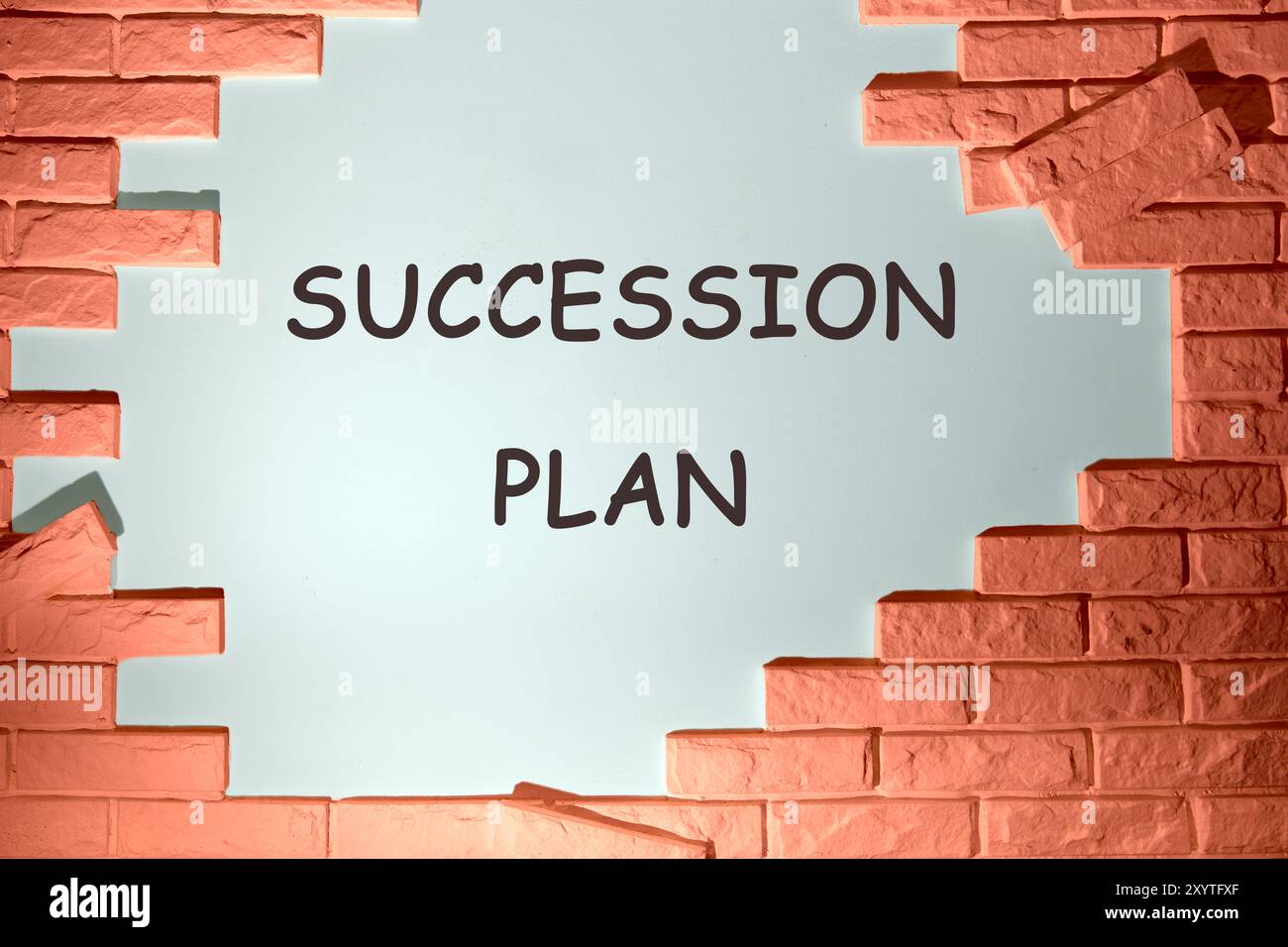 SUCCESSION PLAN word alphabet letters on the wall under the dismantled ...