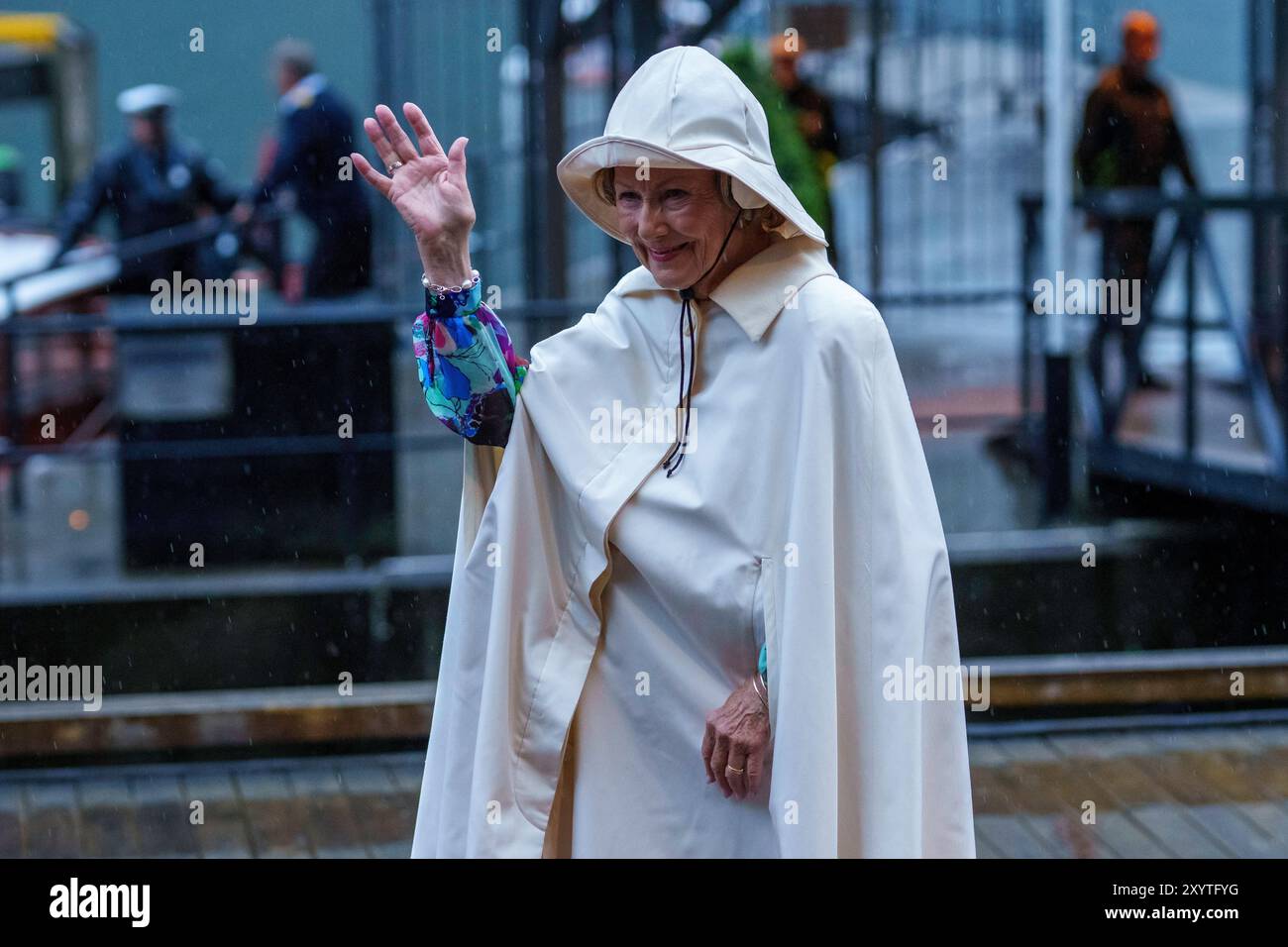 Geiranger 20240830. Queen Sonja arrives from the Royal Ship for a theme ...