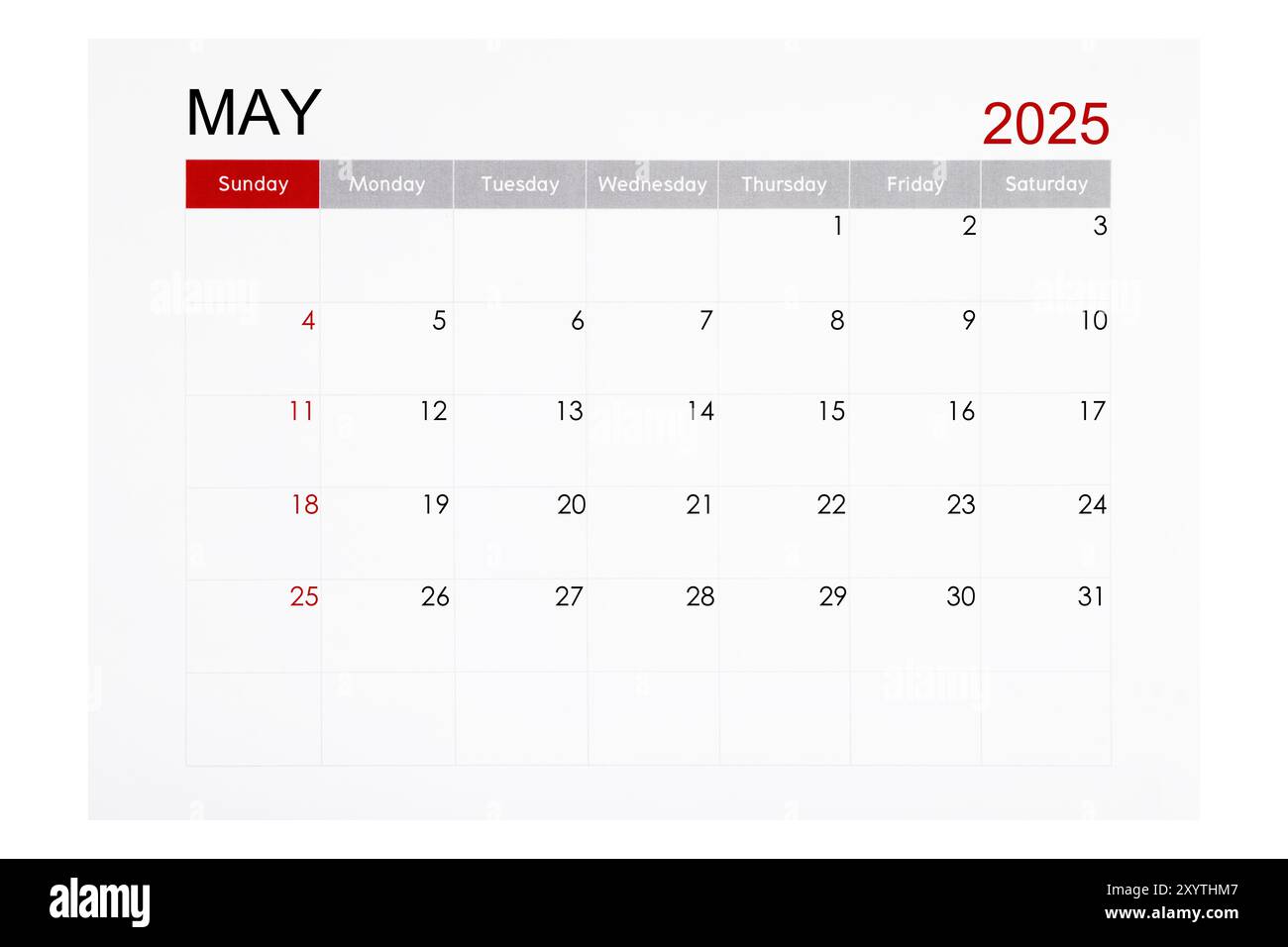 May 2025 monthly calendar page isolated on white background, Saved ...