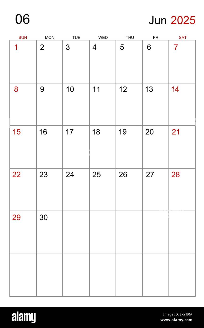 June 2025 calendar vertical template on white background Stock Photo ...