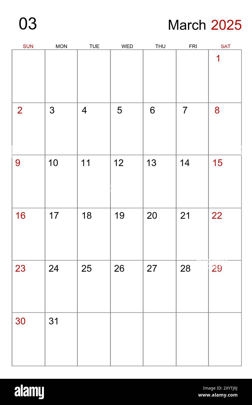 2025 march english calendar hi-res stock photography and images - Alamy