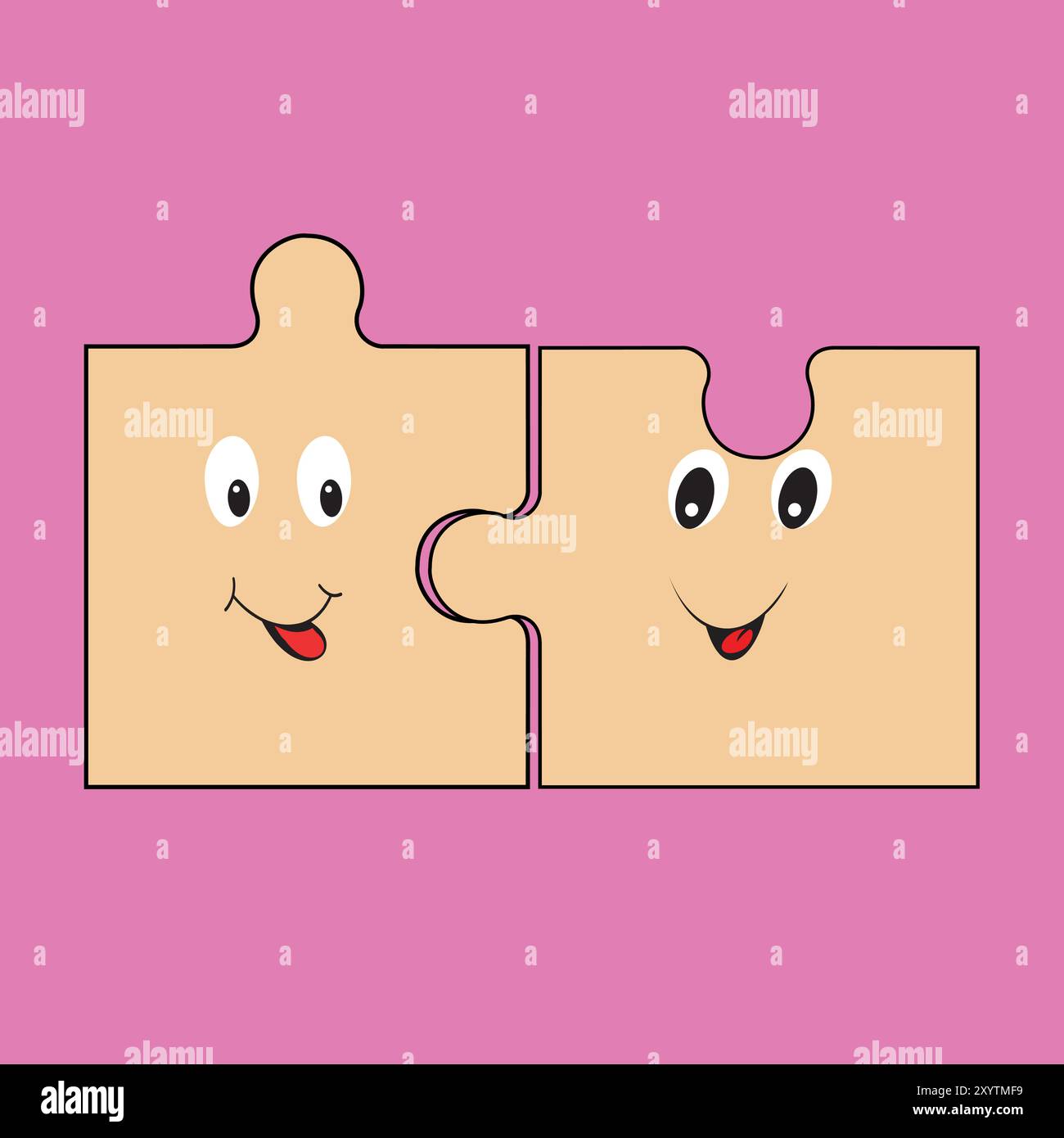 Cute jigsaw puzzle pieces with faces Stock Vector Image & Art - Alamy