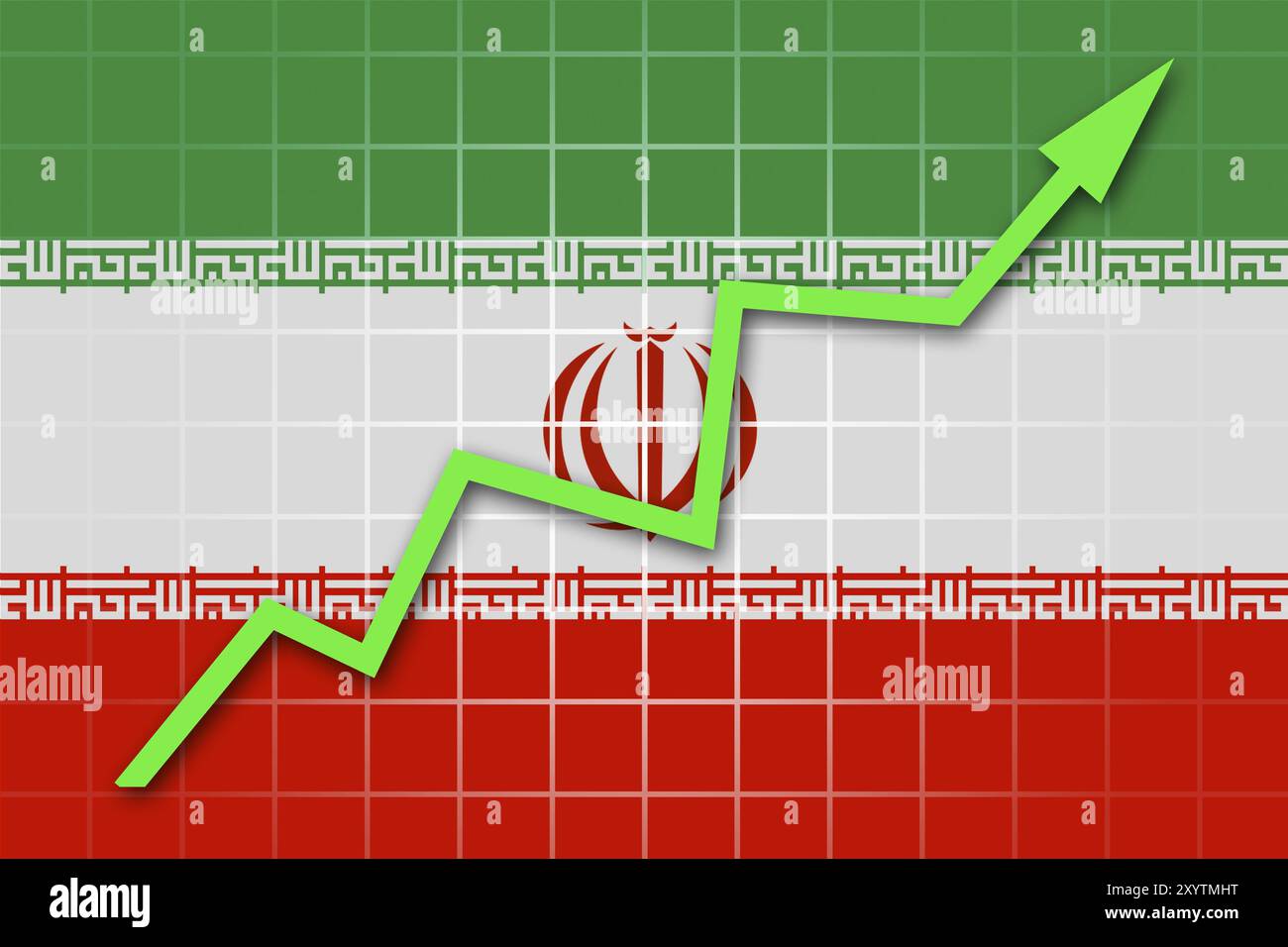 The Iranian flag and arrow graph going up Stock Photo - Alamy