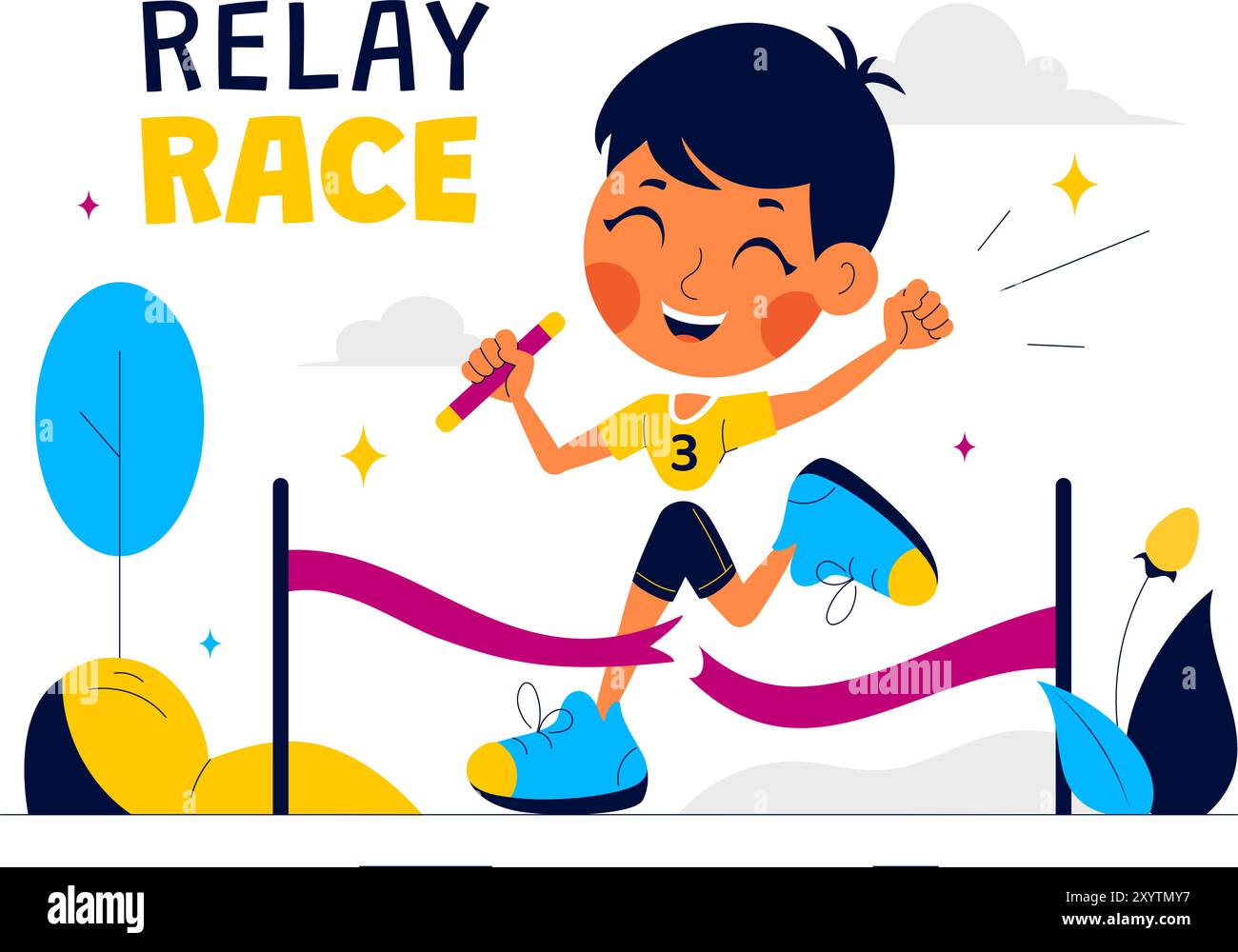 Relay Race Vector Illustration by Passing the Baton to Teammates Until ...