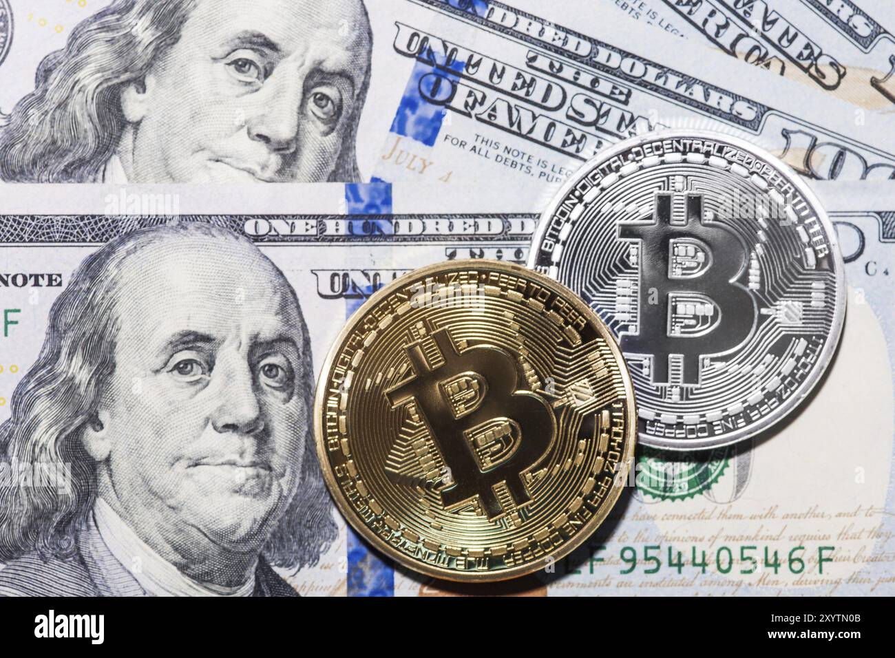 Bitcoins on us dollars hi-res stock photography and images - Alamy