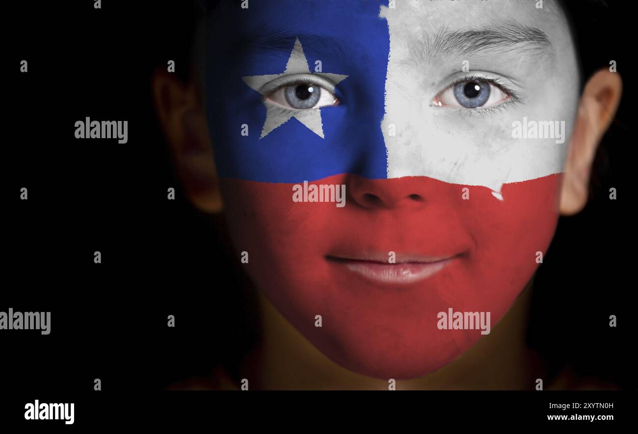 Portrait of a child with a painted Chile flag, closeup Stock Photo - Alamy